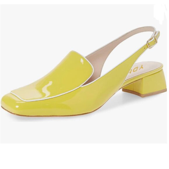 YDN | Shoes | Ydn Yellow Square Toe Block Low Heels Slingback Formal ...